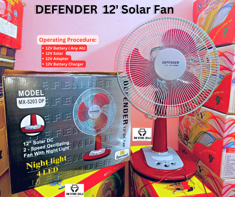 DEFENDER 12' Table Solar Fan / 12 Inch Solar Fan / 12v Dc Solar Fan 12 ...
