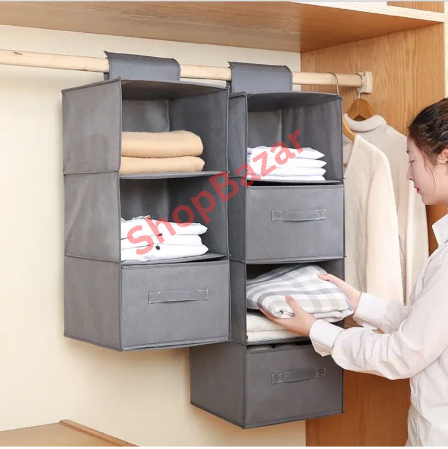 Wardrobe Hanging Cloth Organizer With Drawer, 4 Layer Cloth Organizer ...