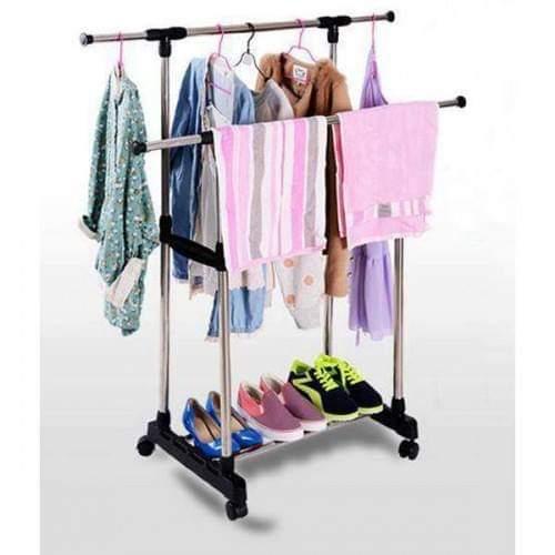 Exclusive Double Hanging Cloth Stand and Shoes Rack - Silver and Black ...