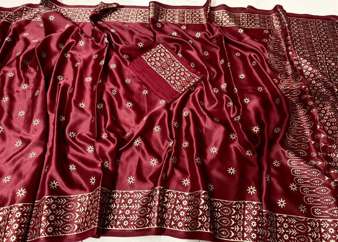 Maroon Color Tangail Boduya Benarosi Saree For Women- Tangail Sharee ...