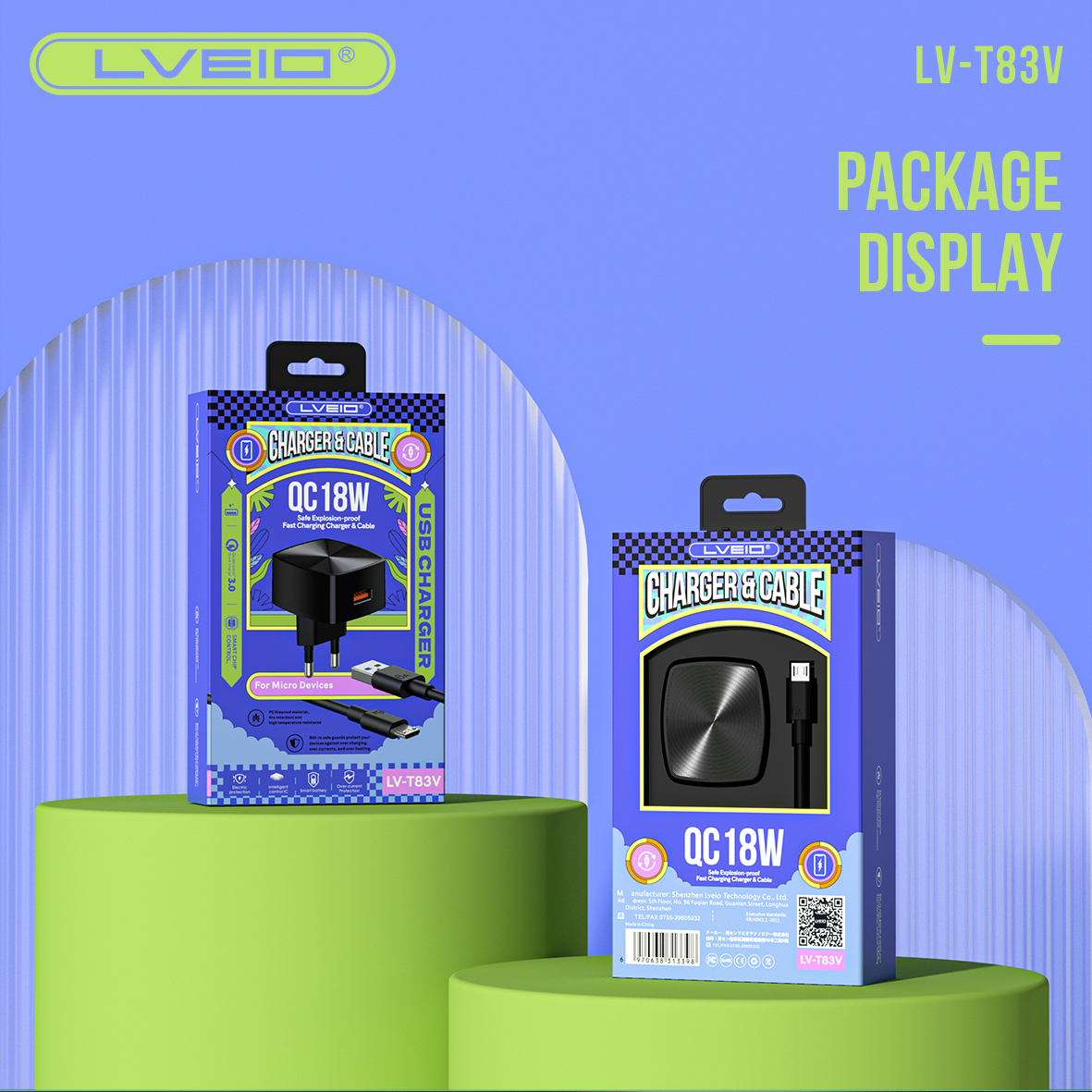 LVEIO LV-T83 QC18W Fast Charger & Cable Safe Explosion-proof | Daraz.com.bd