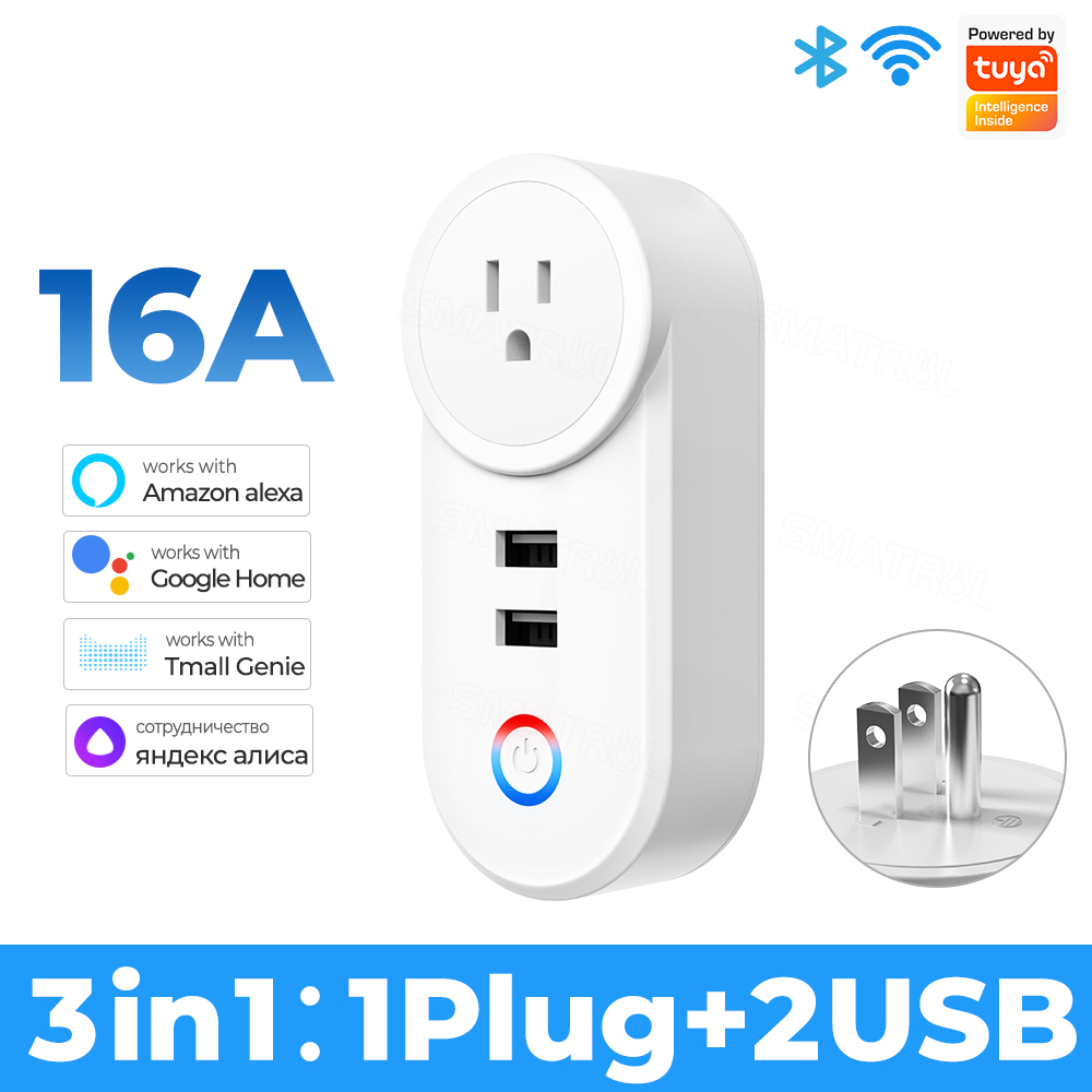ROVF Wifi Smart Socket 3 Pin Plug with USB Eu/Us/Uk Outlet Adapter ...