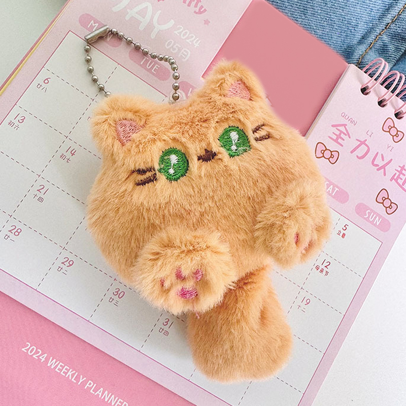Cute Long Tail Cat Keychain Plush Doll Toys Cartoon Kitten Soft Stuffed ...