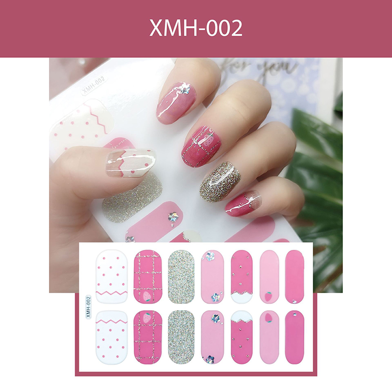 14Pcs/Sheet Flowers Print Nail Stickers Strips Waterproof Nail Polish ...