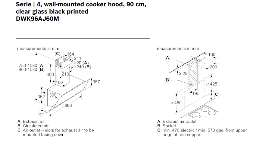 Bosch DWK96AJ60M Kitchen Inclined Hood 90Cm