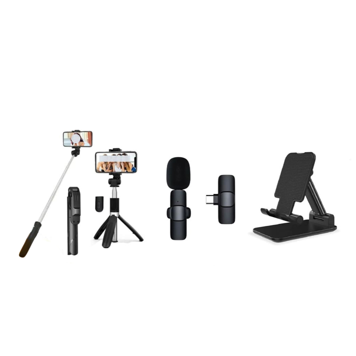 3 in 1 Content Creator Combo Package - Selfie Stick, Microphone, and Stand