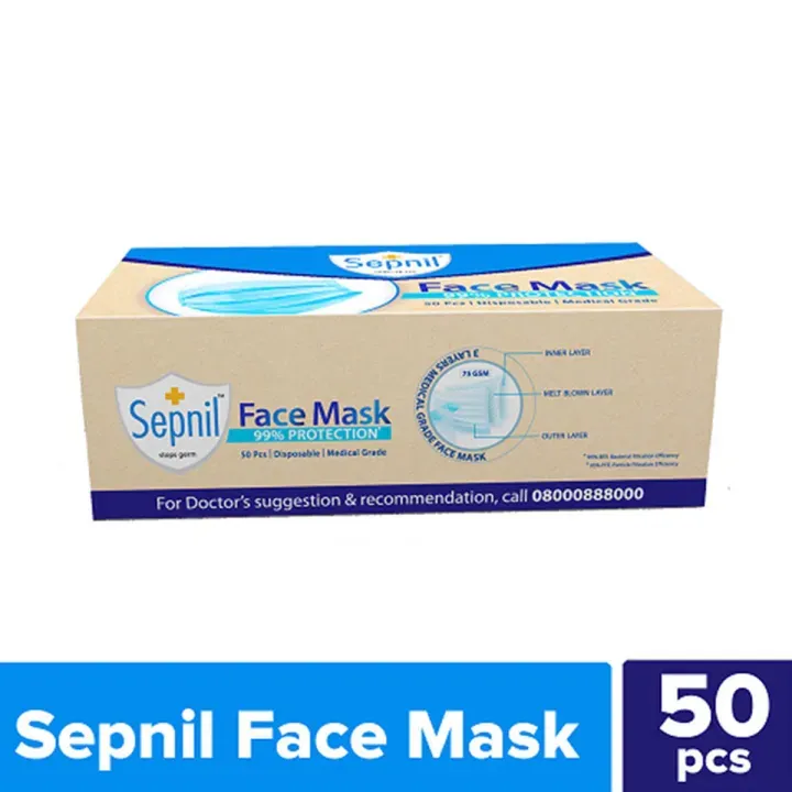 Sepnil Face Mask Black / Blue Color - 50 pcs Box | Daraz.com.bd