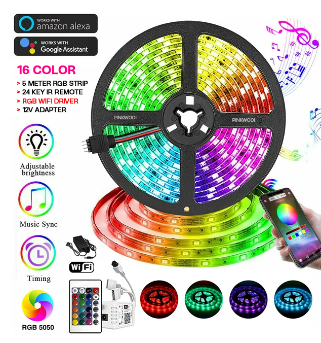 LED Strip Light DC12V (5 meters) RGB SMD2835 Or SMD5050 Strip lights for ceiling decoration ...