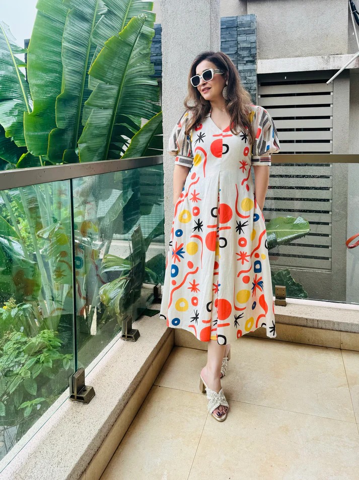 Beautiful stylish Quirky Printed Cotton Middi Dress One Piece