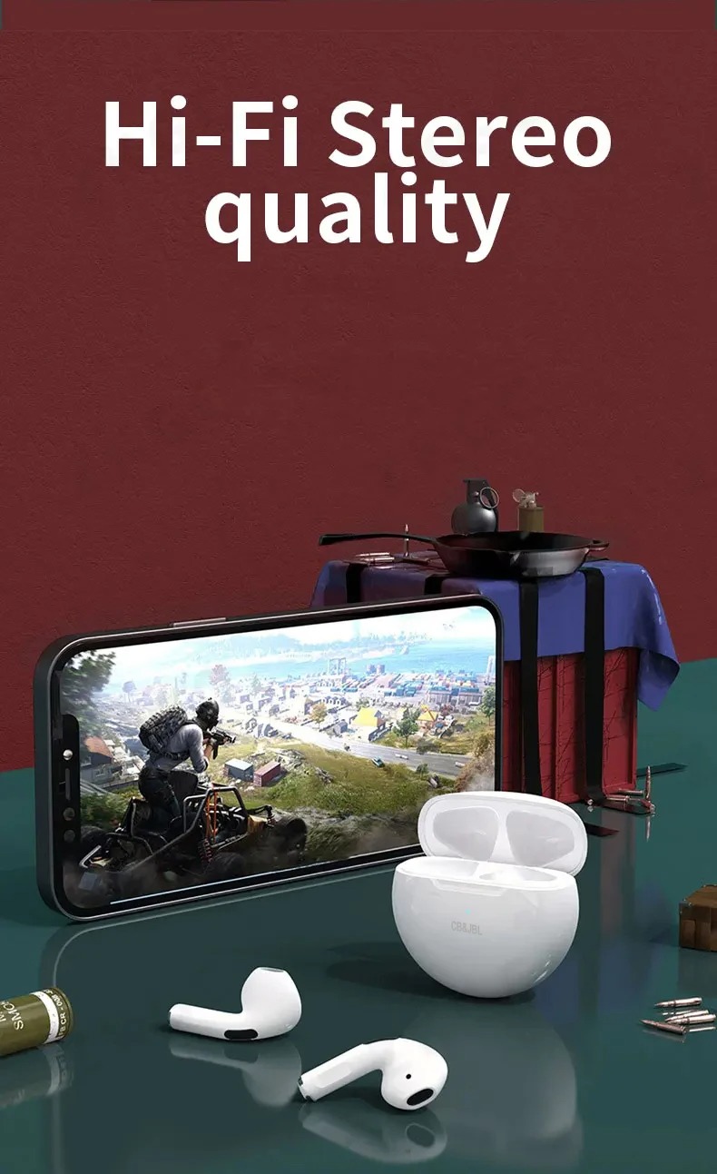 Pro 6 TWS Wireless Headphones with Mic Fone Bluetooth Earphones Sport ...