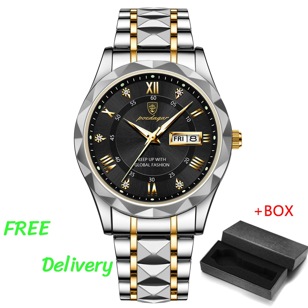 POEDAGAR 615 Diamond Cut Watch For Men Waterproof Calendar Luminous ...