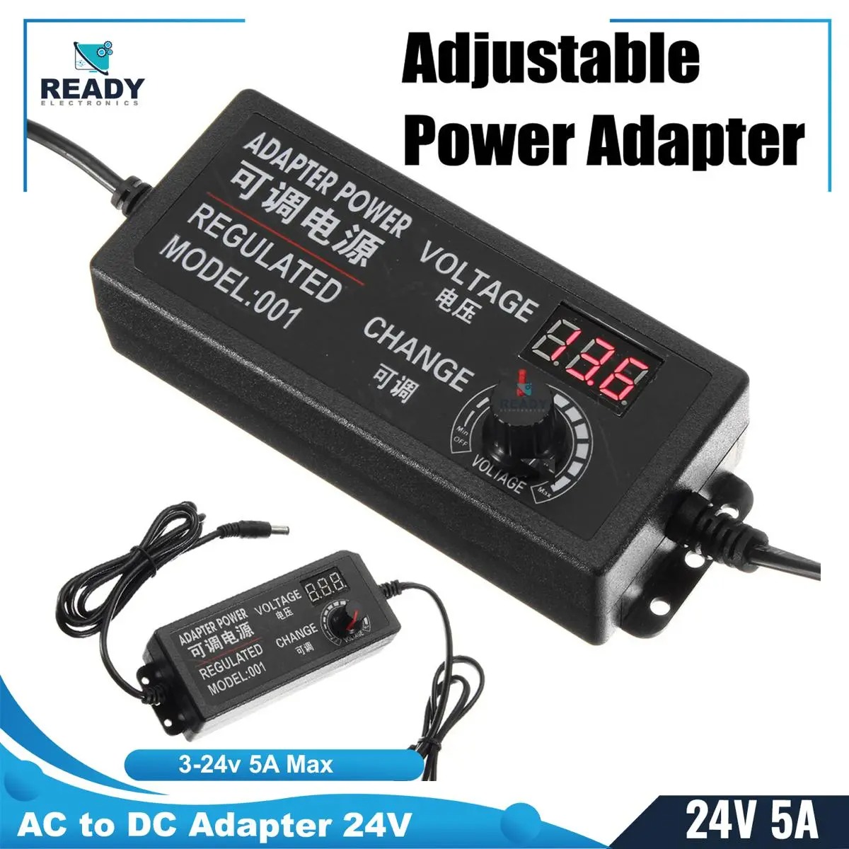 ZY-001 Adjustable DC 24V 5A Power Adapter with LED Voltmeter 775 Motor Power Supply Universal AC ...