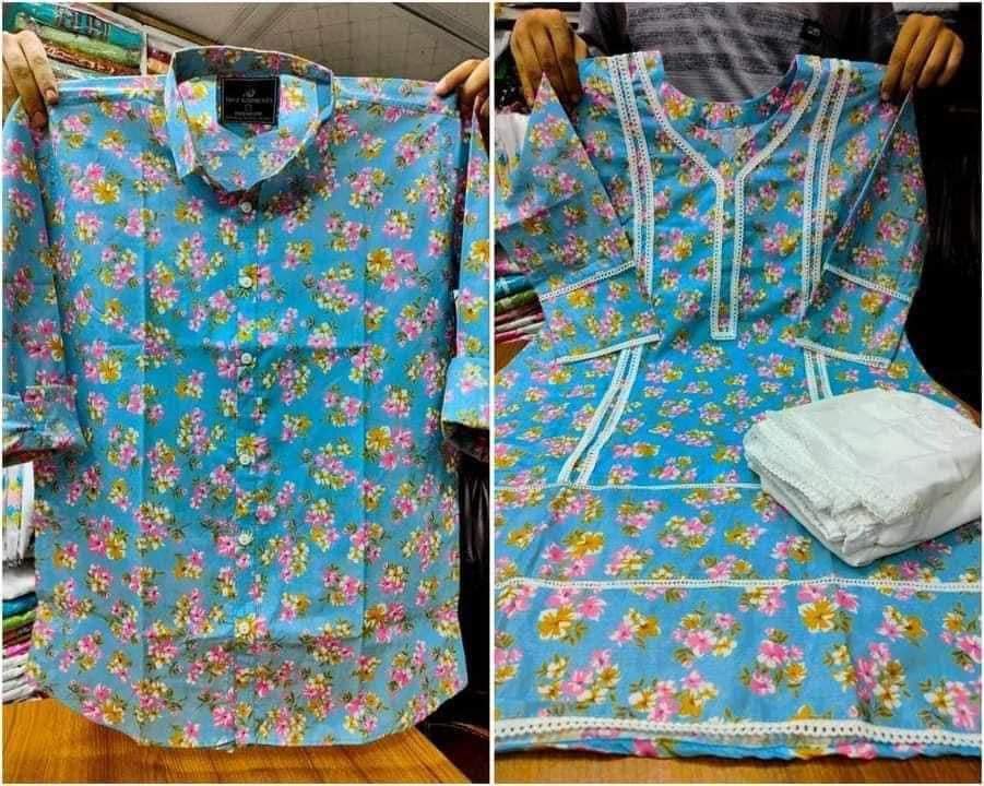 Ready Made Slab Cotton Viral Couple Set Matching Dress Traditionally ...