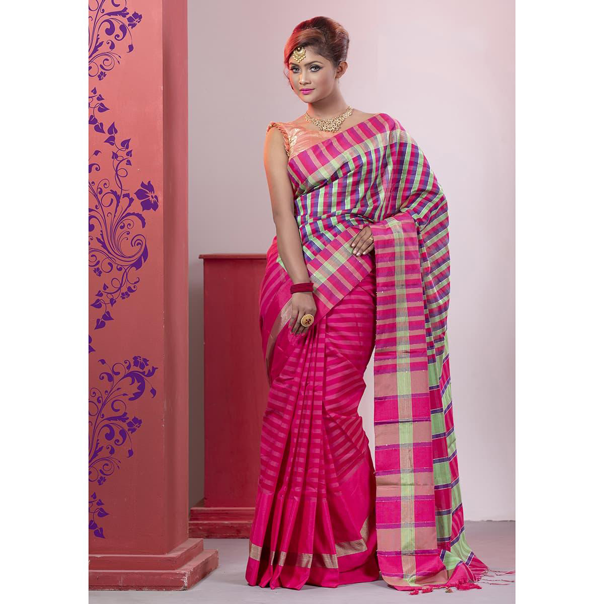 Tangail Tat Multicolor Halfsilk Saree With Blouse Piece | Daraz.com.bd