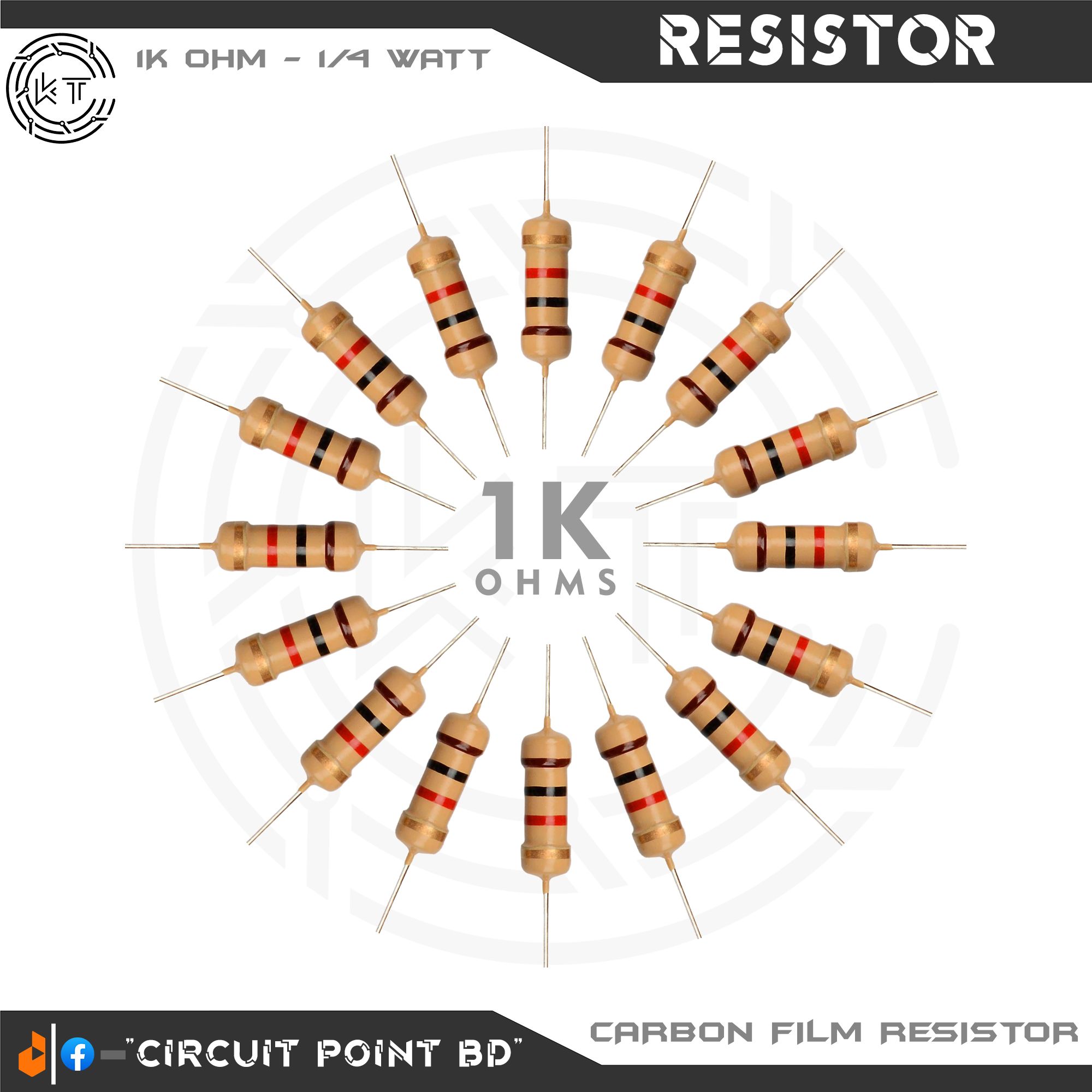 100Pcs - 1K Ohm (1000 Ohm) Resistor 5% Tolerance 1/4 Watt(0.25 Watt ...