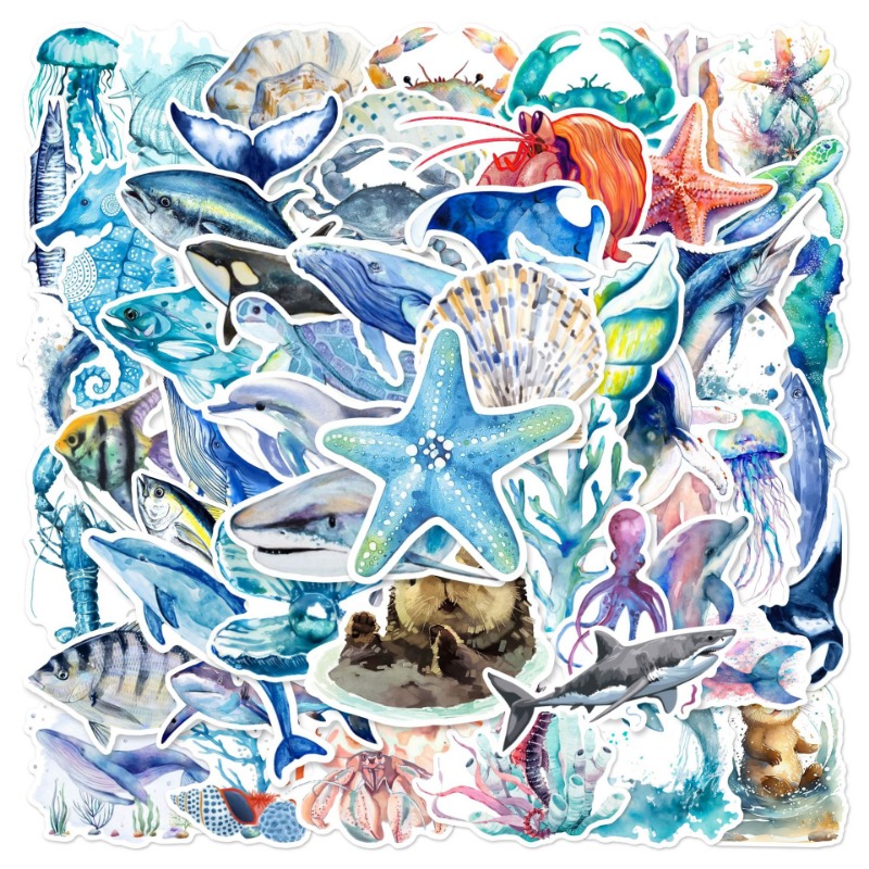 10/25/50pcs Hand Drawing Ocean World Stickers Sea Fish Graffiti for ...