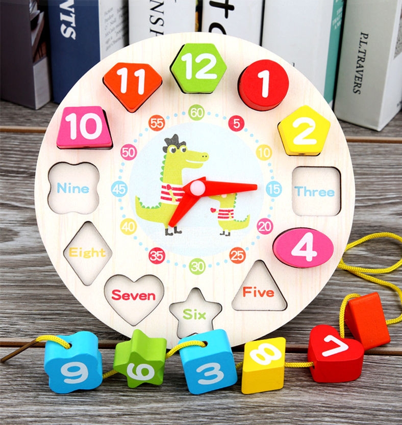 Wooden colourful 12 Numbers Clock Toy Digital Geometry Cognitive ...