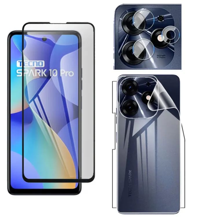 For Tecno Spark 10 Pro 3-in-1 Combo Pack Glass Screen Protector+Camera ...