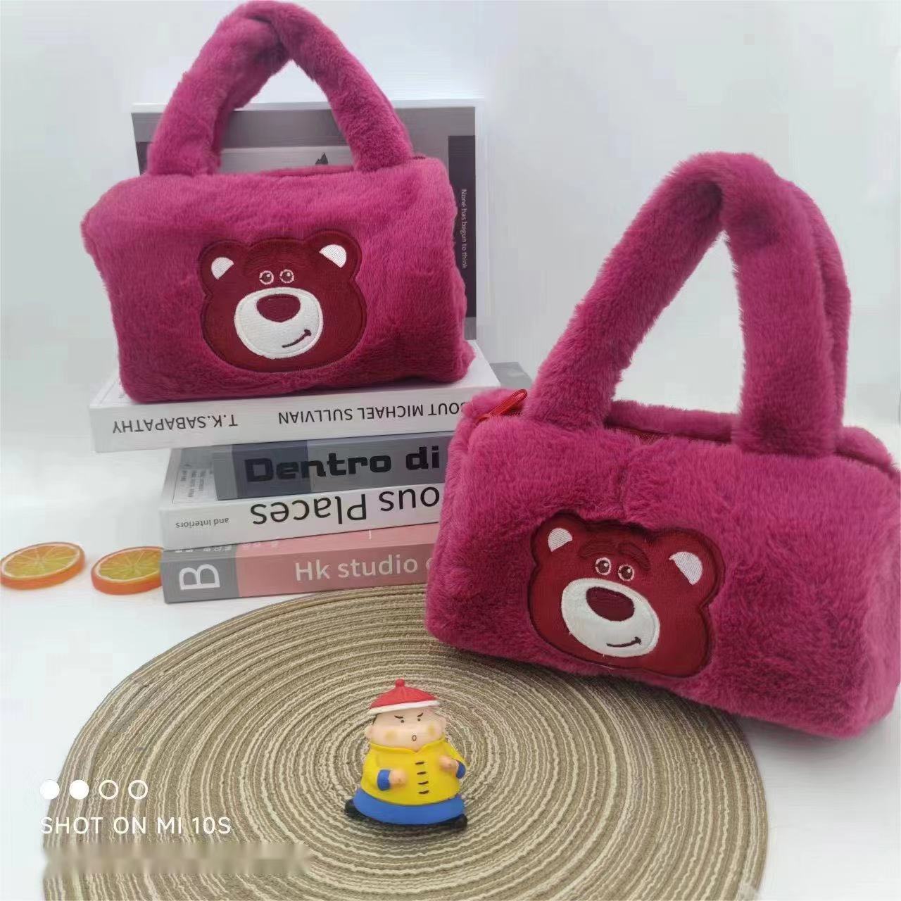 Bear tote bag, eight-inch grab machine doll, strawberry bear bag, plush ...