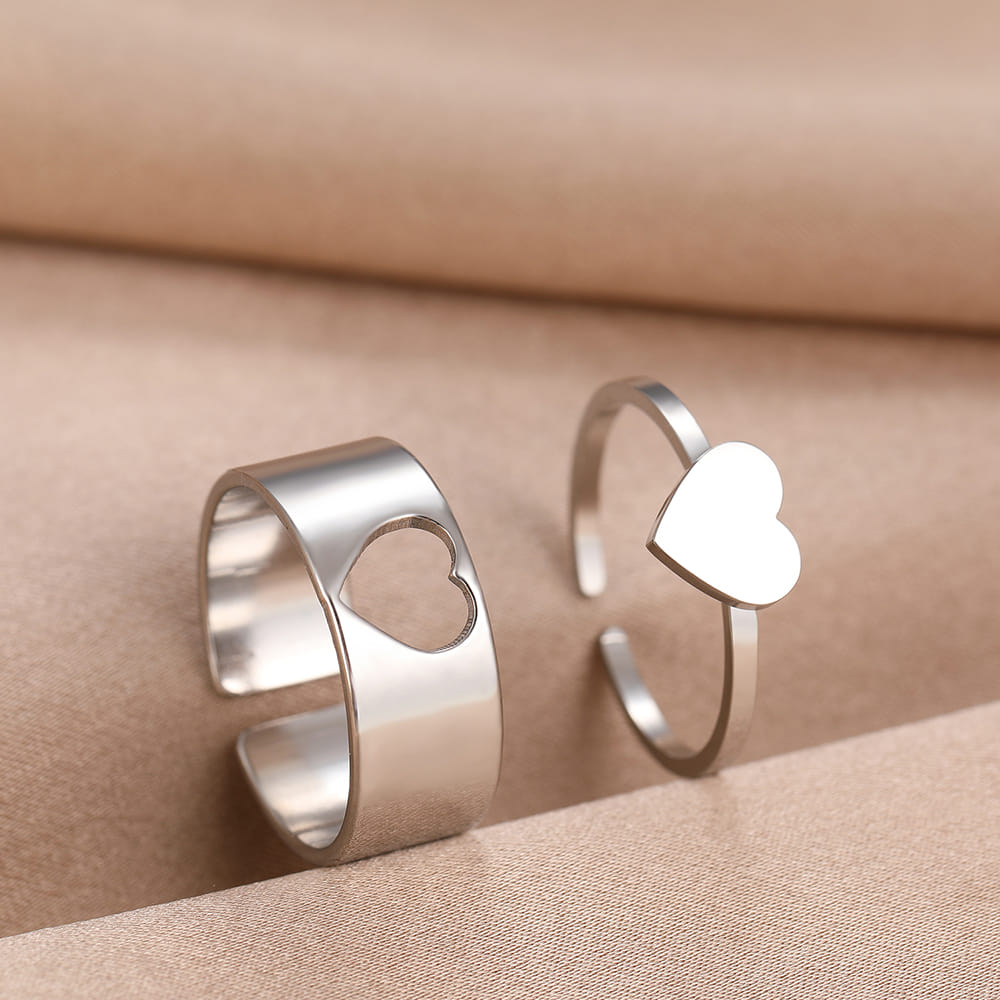 LOVE King & Queen Couple Ring Set In Titanium Hart Finger Ring Heart ...