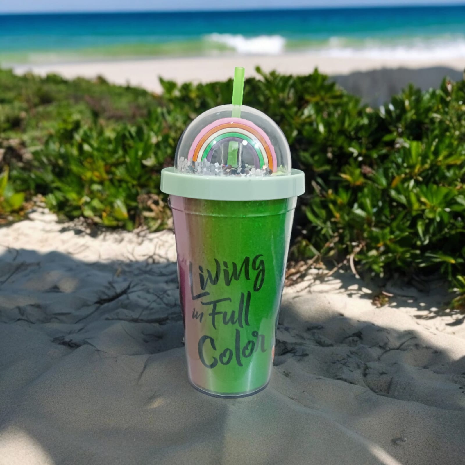 Plastic Sipper, Pack of 1, Green, Glitter Sipper with Straw, 350 ml ...