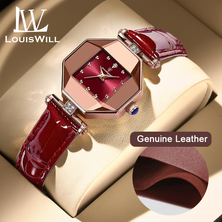 LouisWill Ladies Watch Qua-rtz Watch Gen-uine Leather Strap / Steel ...