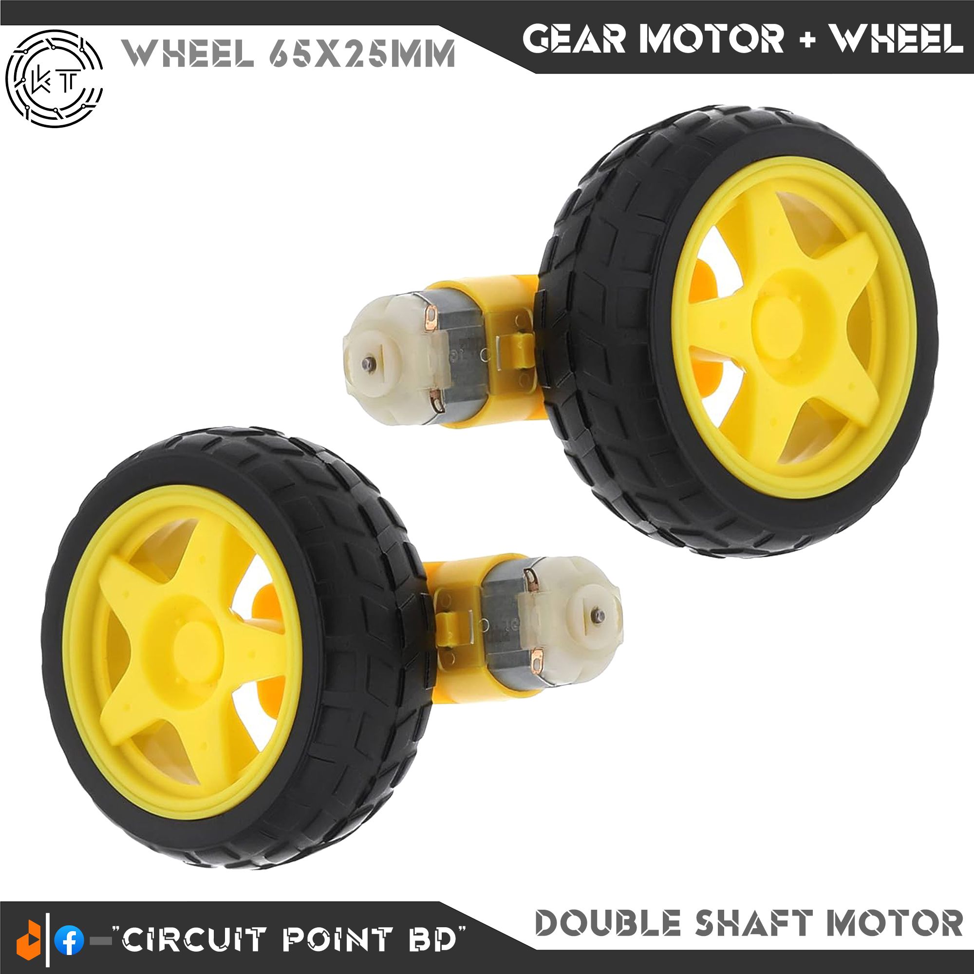 Dc Gear Motor Dual Shaft And Robotic Car Wheel for RC Car (2 Pair = 2 ...