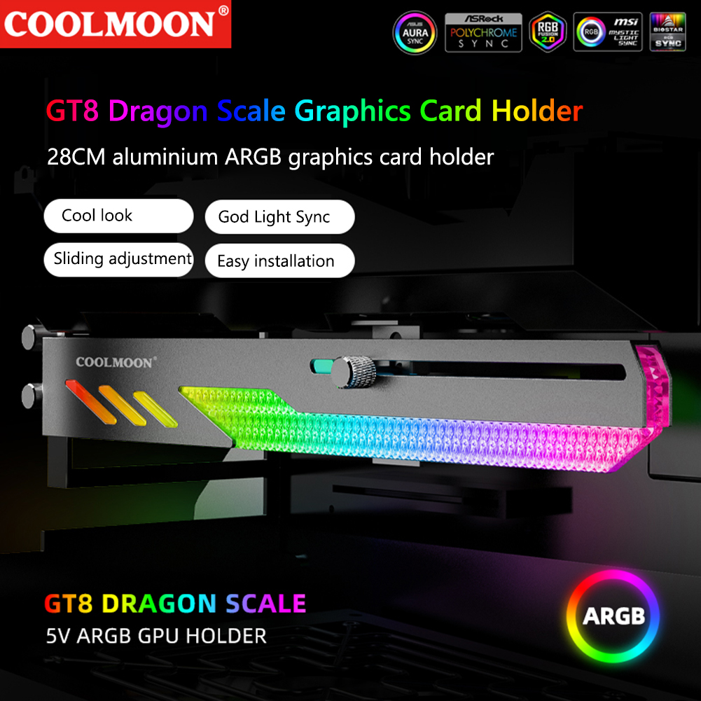 Coolmoon Gt8 Computer Video Stand Horizontal Gpu Support 5v Argb ...