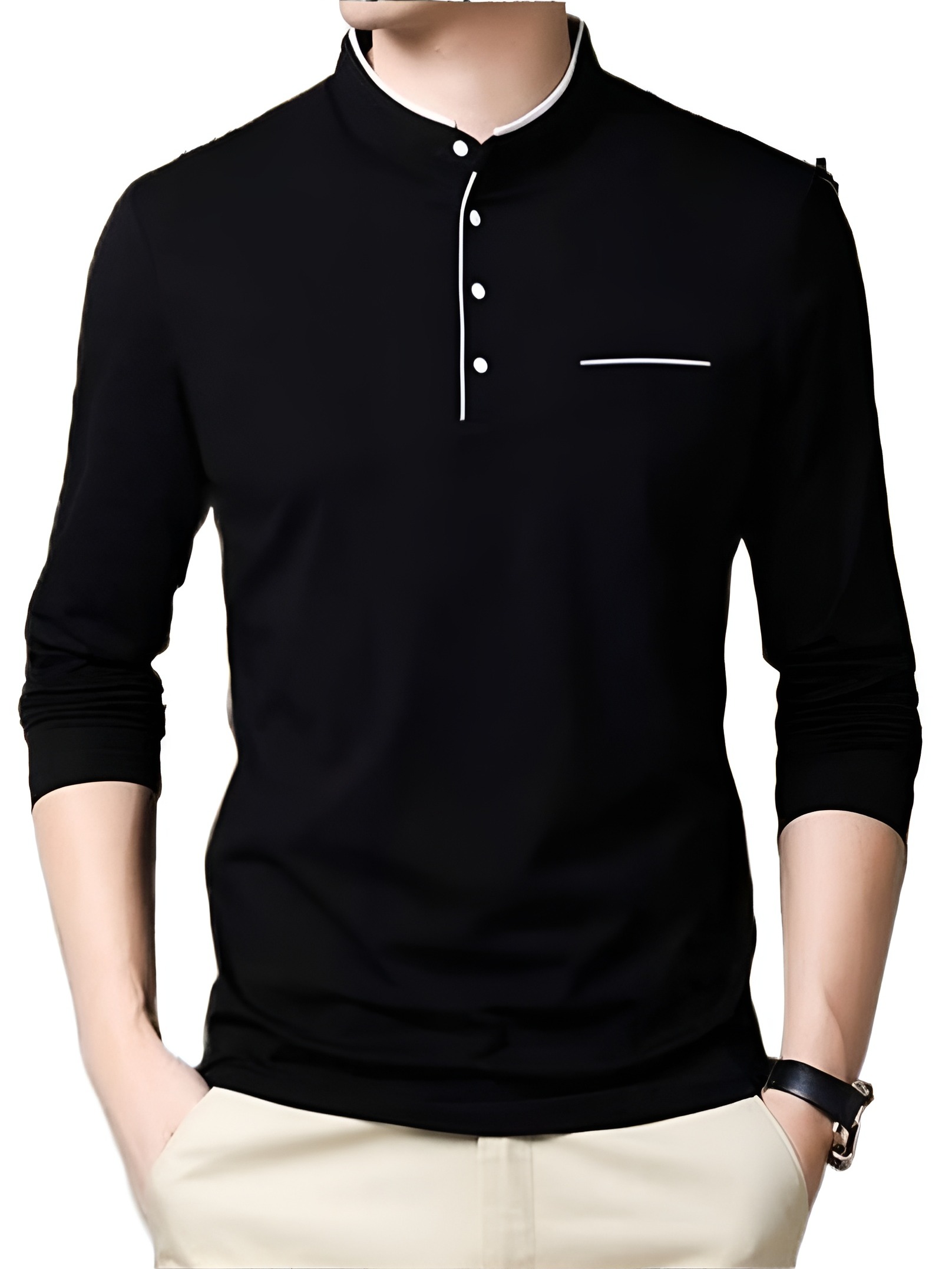 BLACK COLOUR LONG SLEEVE CASUAL T-SHART FOR MEN . | Daraz.com.bd