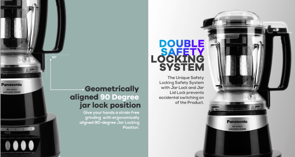 Panasonic MX-AV425 1500-Watt Super Mixer Grinder | Charcoal Black