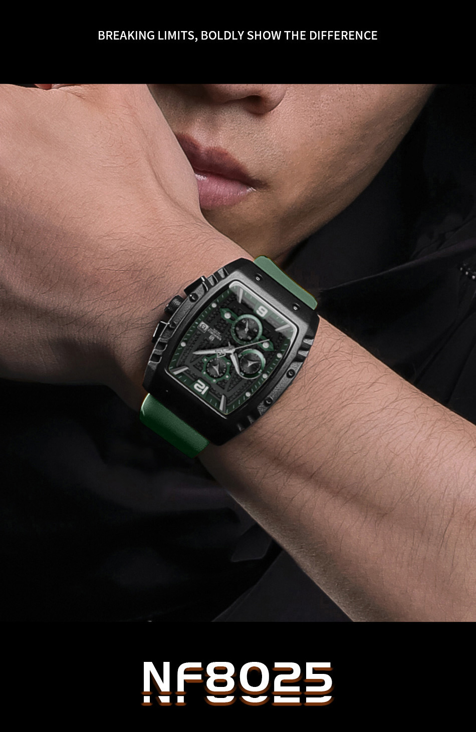 NAVIFORCE 8025 Square Silicone Quartz Wristwatch for Man Chronograph ...