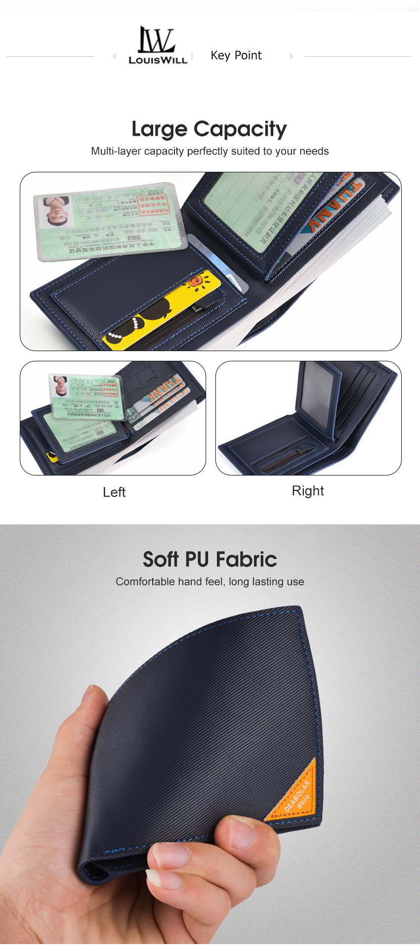 LouisWill Wallet Men's Foldable Wallet PU Horizontal Wallet Large ...