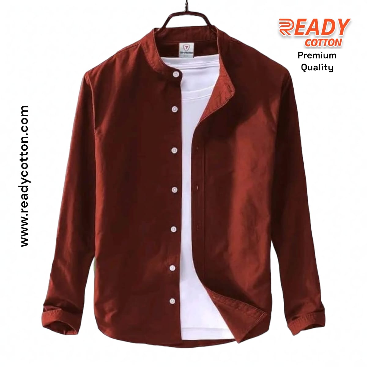 Men Shirt Band Collar| Maroon Solid Cotton | Mandarin Collar | Daraz.com.bd