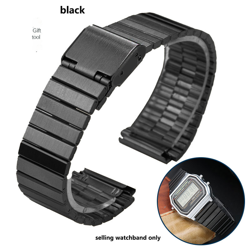 18mm stainless steel strap for Casio vintage small gold watch small ...