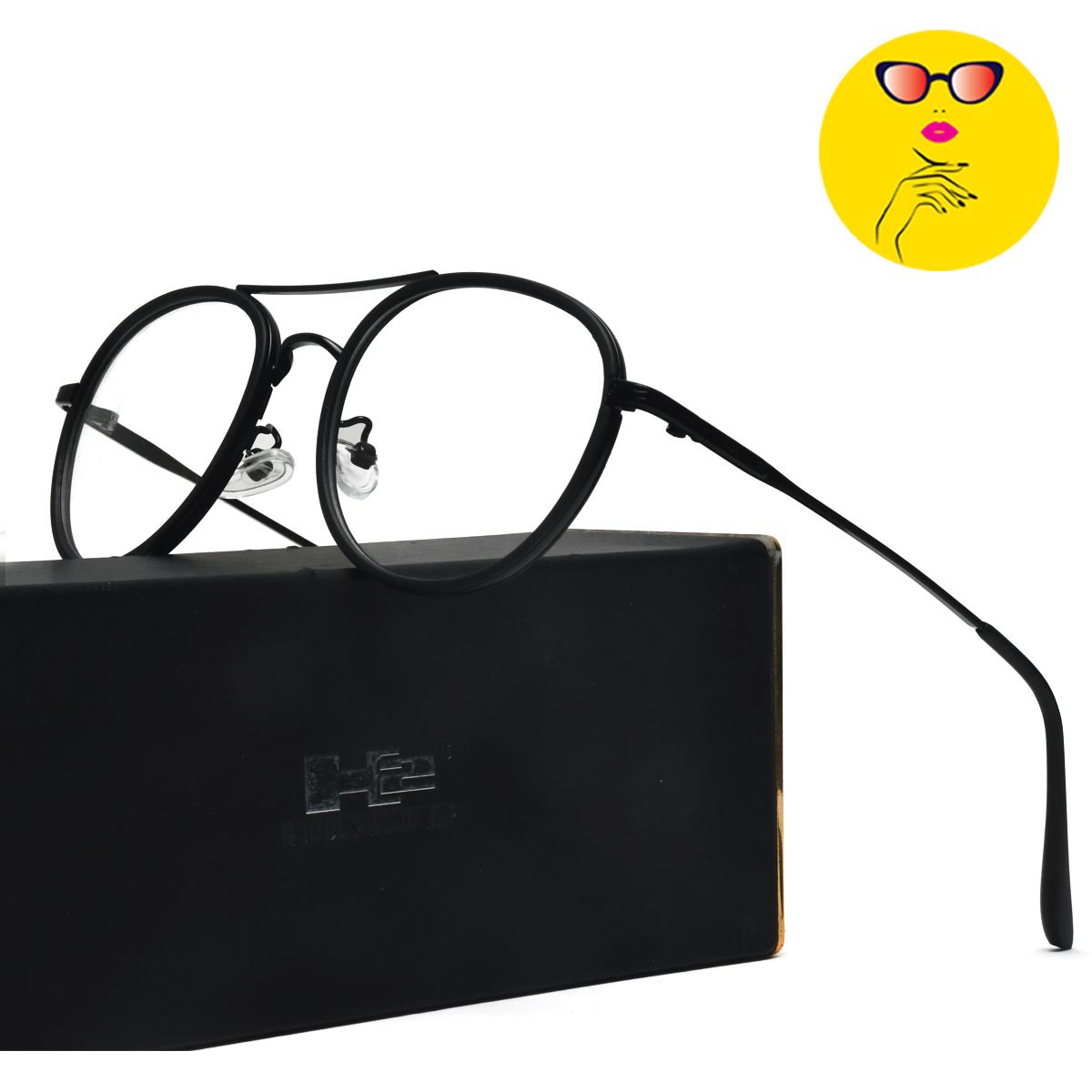 Classic Metal Frame Slim Temple Double Bridge Clear Lens Round Hbf ...