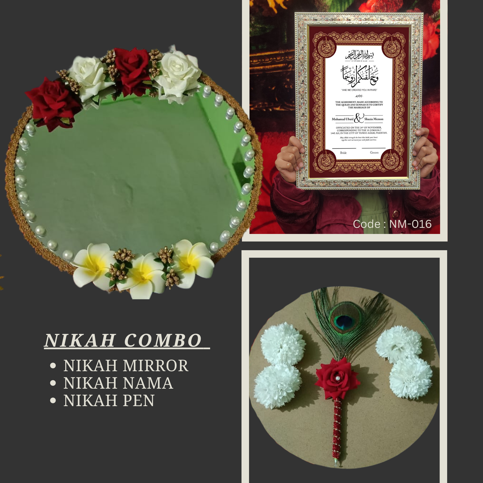 Customised Wedding/Nikah Combo set: Nikah Mirror, Nikah Pen, Nikah Nama ...