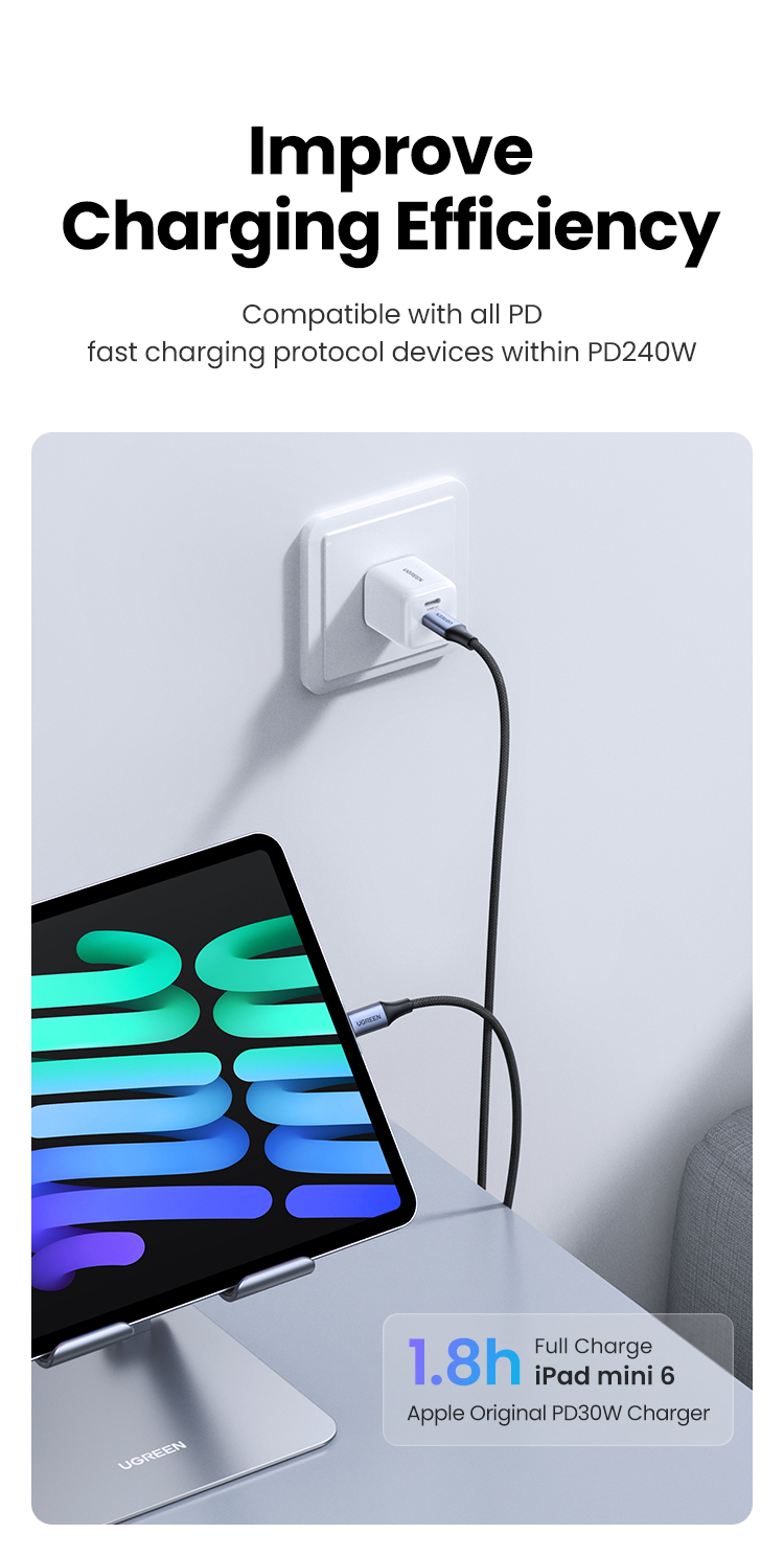 UGREEN US535 (15311) USB-C to USB-C 240W PD Fast Charging Cable - 1m - 240Watt USB C Cable ...