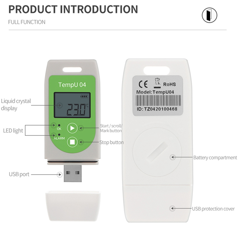 TempU04 USB Temperature Data Logger Recorder Reusable TEMP Data Logger ...
