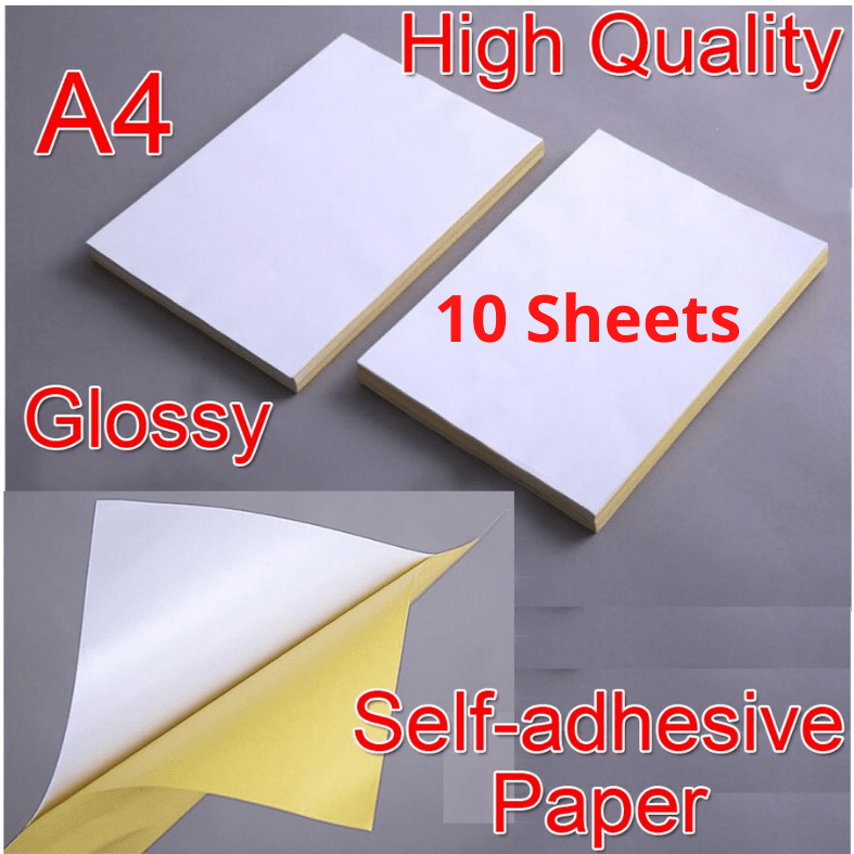 A4 Self Adhesive Sticker Paper Glossy White Blank Sticker Paper - 10 ...