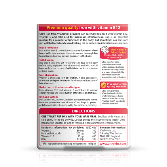Vitabiotics Ultra Iron B12 Folic Acid 30 Tablets UK | Daraz.com.bd