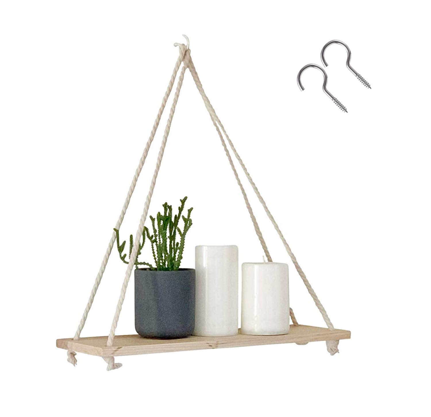 KD Mart Engineered Wood Glossy Wall Mount Rope Hanging Floating Rack ...