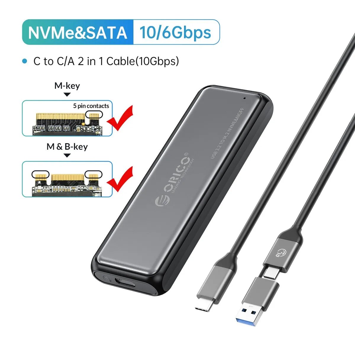 (New) M.2 SSD enclosure NVMe Sata aluminum alloy 10Gbps tool free M2 ...