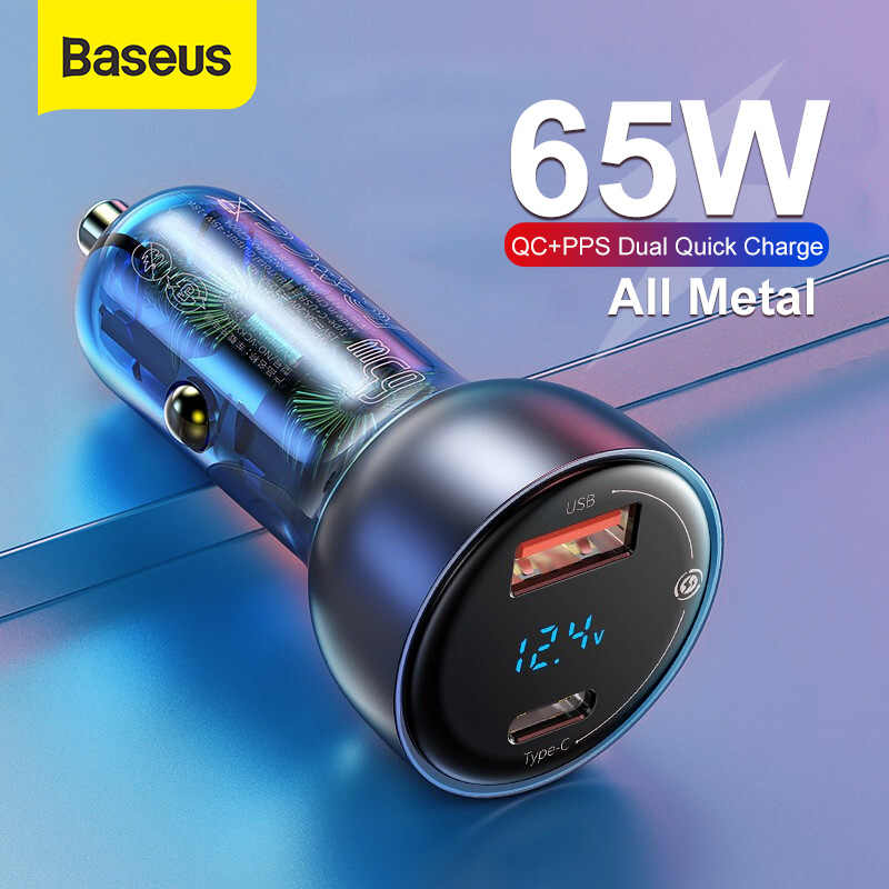 Baseus 65W PPS USB Type C Dual Port PD QC Fast Charging Car Charger