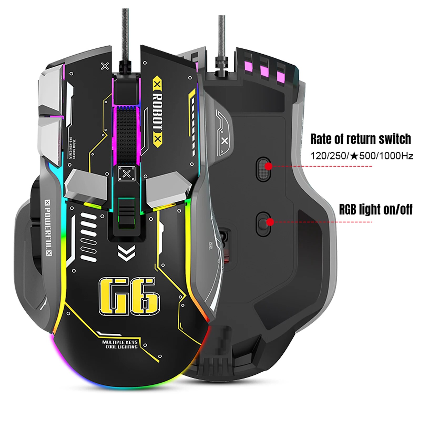 G6 RGB 12-Key Mechanical Mouse Wired Gaming Mosue Ergonomic Design 10 ...