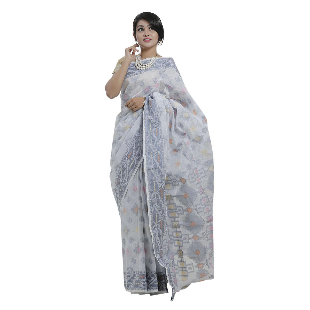 White Tangail Full Cotton Jamdani Saree | Daraz.com.bd