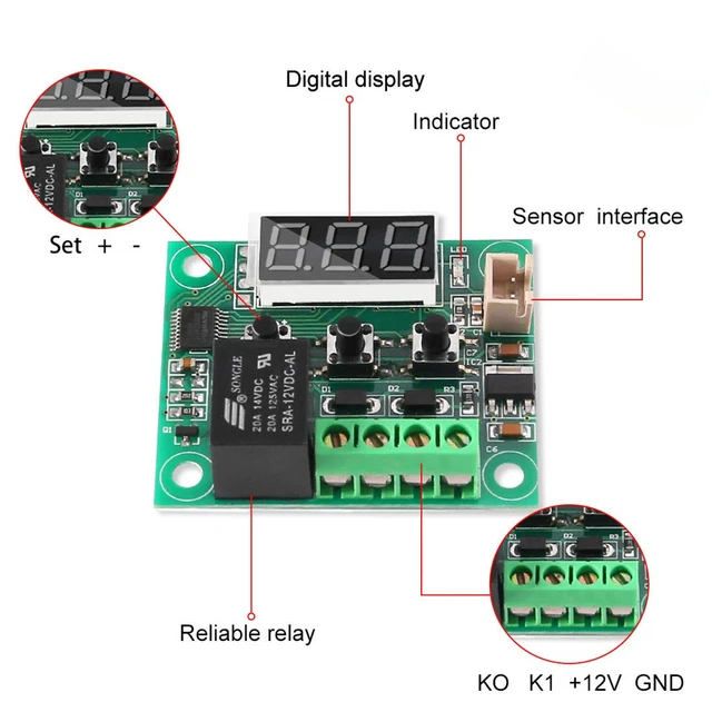 W1209 DC 12V Red/Blue heat cool temp thermostat switch temperature ...