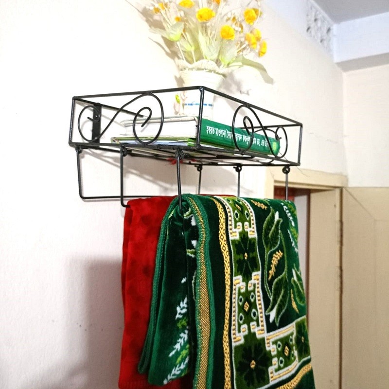 Elegant Black Metal Wall Mounted Quran Stand with Jaynamaz Shelf ...