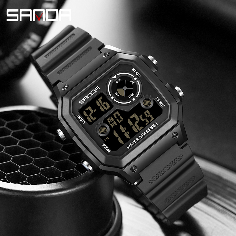 SANDA Men's Watch LED Display Watch Digital Waterproof Men's Fashion ...