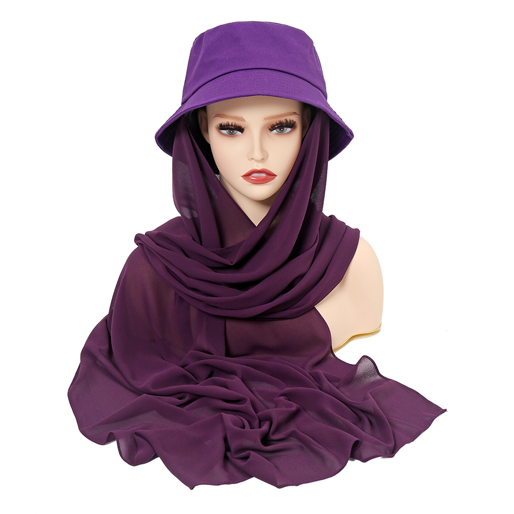 New Muslim Women Bucket Hat With Chiffon Hijabs Summer Sports Cap With ...