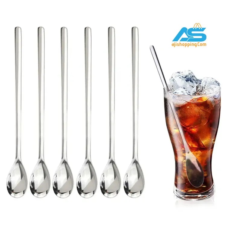6pcs Long Handle Spoon 18/10 Stainless Steel Spoon Set Mixing Spoon Ice ...